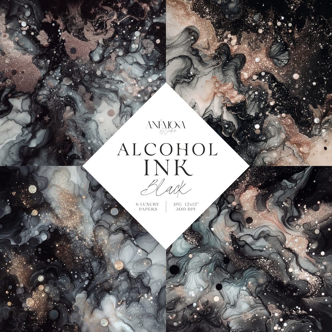 Black Alcohol Ink Pattern, Liquid Paint Textures, Elegant and Glamorous Shimmer Backgrounds ...