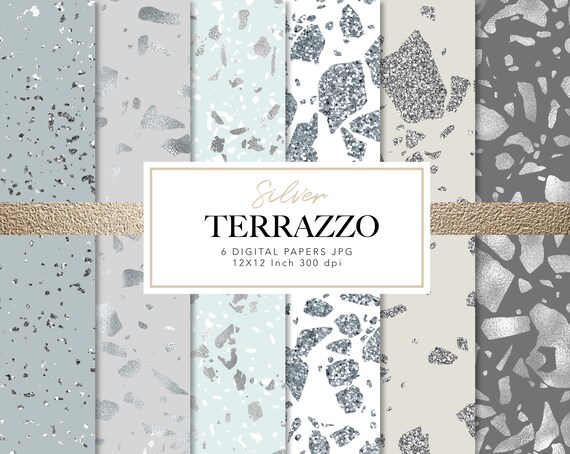 Silver Glitter Terrazzo Digital Paper Seamless Paper - Etsy