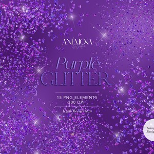 Purple Glitter Confetti Clipart, Purple Glitter Overlays, Purple Chunky ...