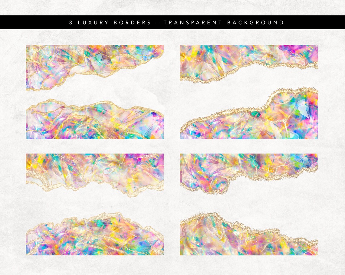 Rainbow Opal Agate Borders Clipart Holographic Geode Frame | Etsy