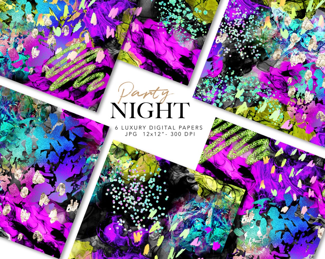 Neon Digital Paper - Glitter Abstract Paper - Colorful Alcohol Ink ...