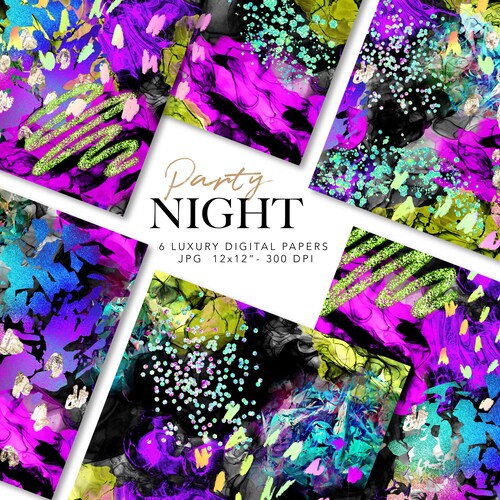 Neon Digital Paper Glitter Abstract Paper Colorful - Etsy