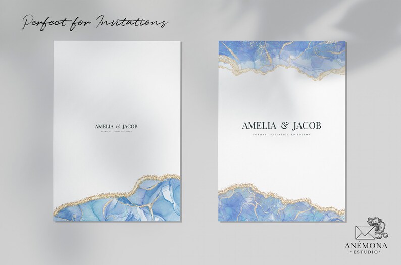 Blue Agate Watercolor Borders Clipart: Gold Glitter (digital Download ...