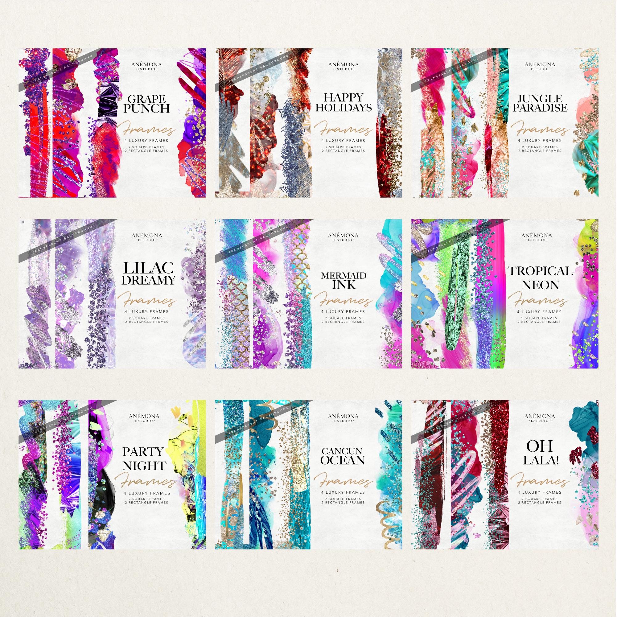 Glam Frames Clipart Bundle: Shiny PNG Borders for Commercial Use - Etsy