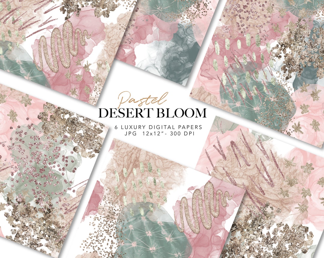 Pastel Digital Paper - Glitter Abstract Paper - Pink and Sage Green ...