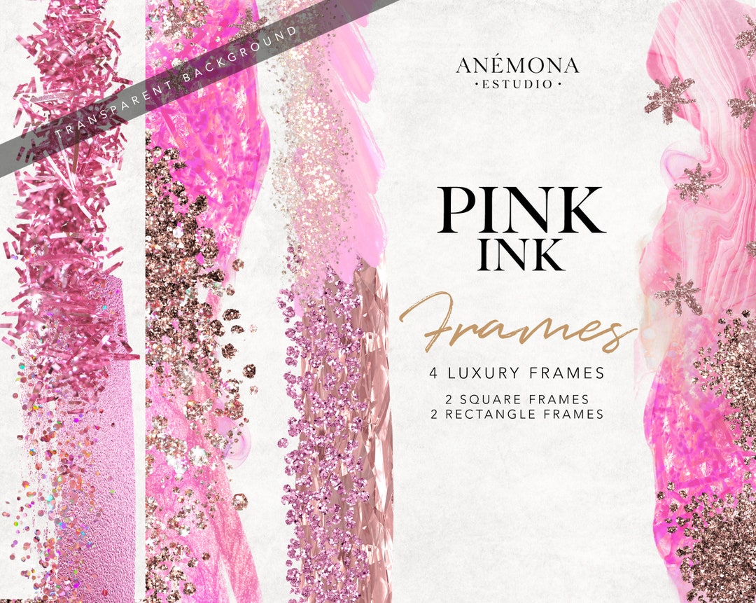 Pink Frame Clipart - Digital Modern Frame, Glitter Border - Abstract ...