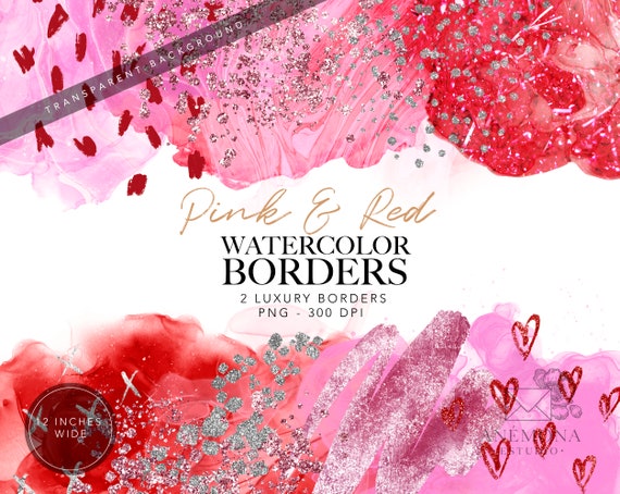 Pink and Red Watercolor Border Clipart Glitter Border | Etsy