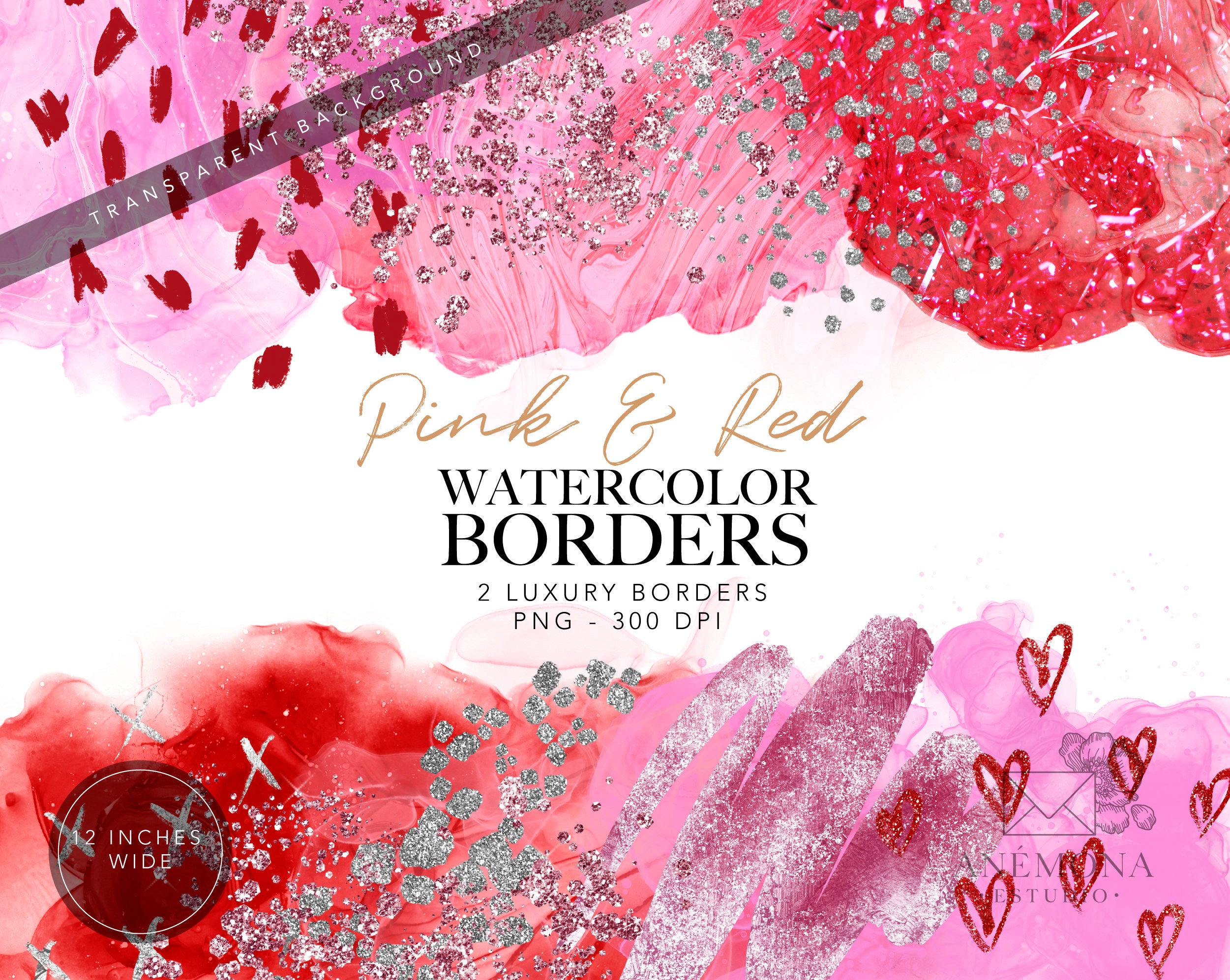 Pink and Red Watercolor Border Clipart Glitter Border | Etsy