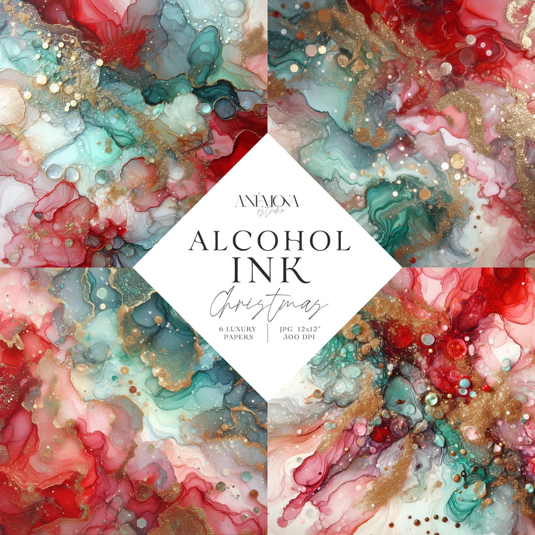 Christmas Alcohol Ink Digital Papers: Red, Green, Gold Shimmer (digital ...