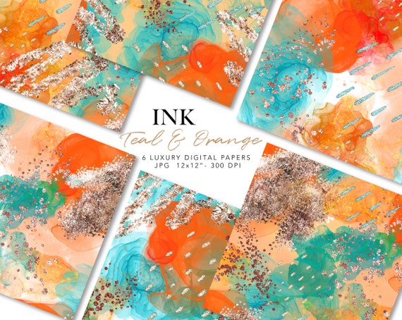 Orange and Teal Digital Paper Glitter Abstract Paper - Etsy