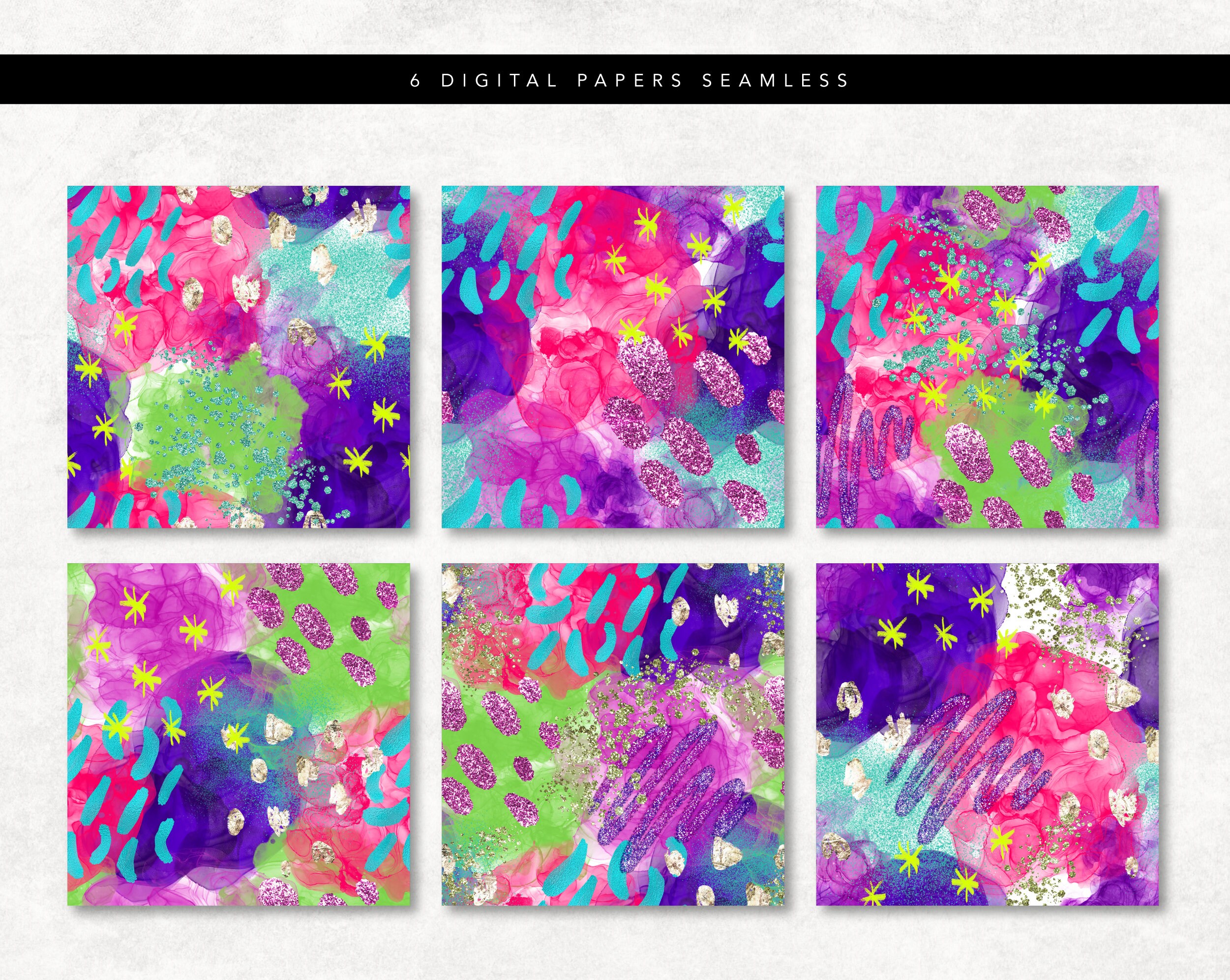Neon Digital Paper Glitter Abstract Paper Colorful Alcohol - Etsy