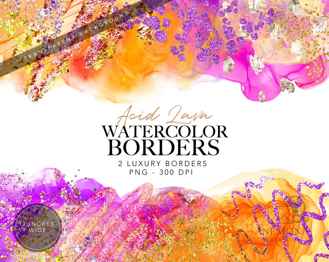 Purple and Orange Watercolor Border Clipart - Glitter Border - Alcohol ...
