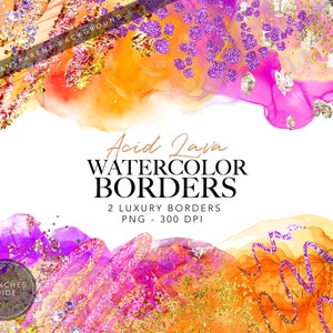 Purple and Orange Watercolor Border Clipart - Glitter Border - Alcohol ...