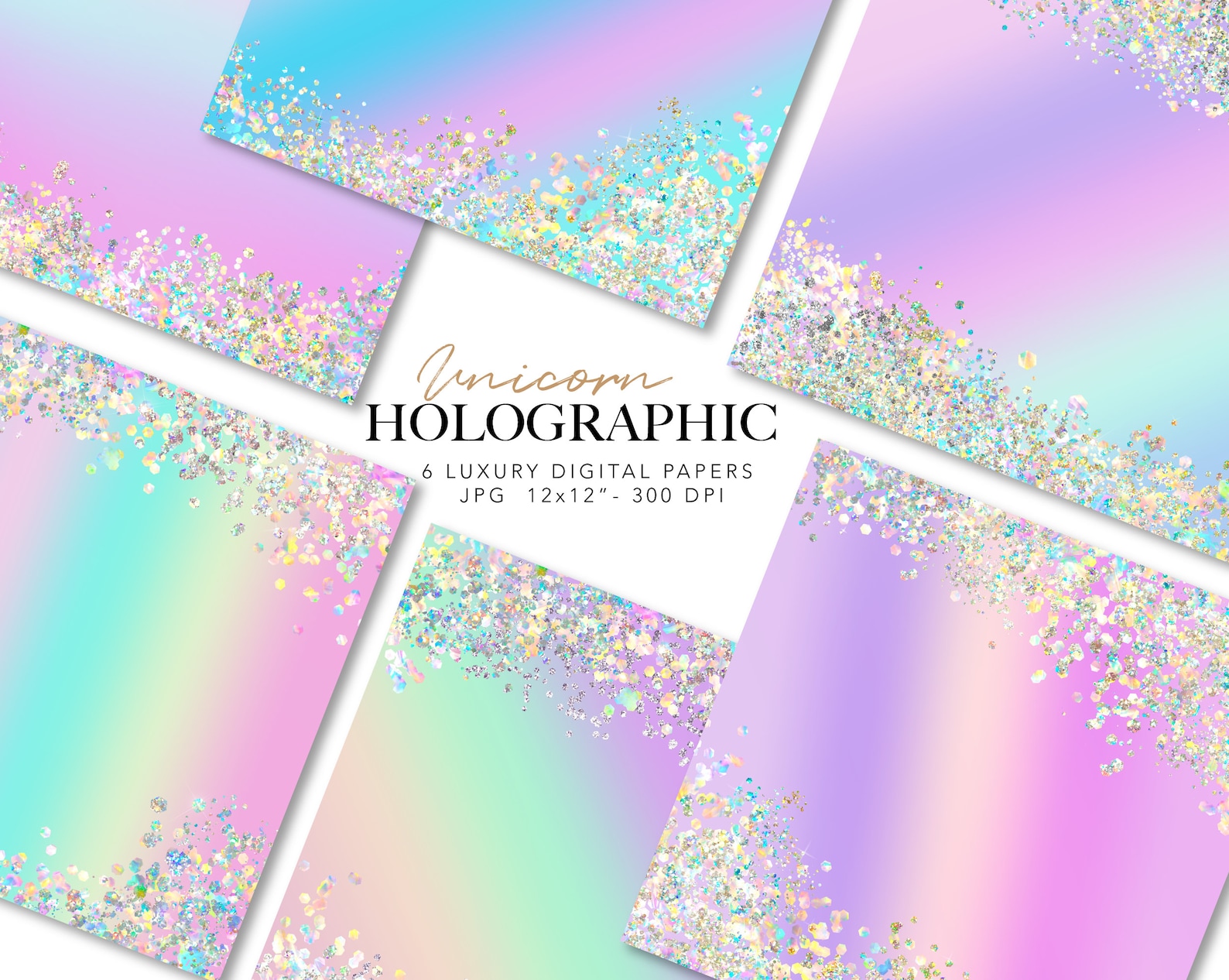 Holographic Glitter Digital Paper Unicorn Digital Paper | Etsy