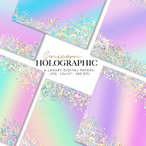 Holographic Glitter Digital Paper, Unicorn Digital Paper, Pastel ...