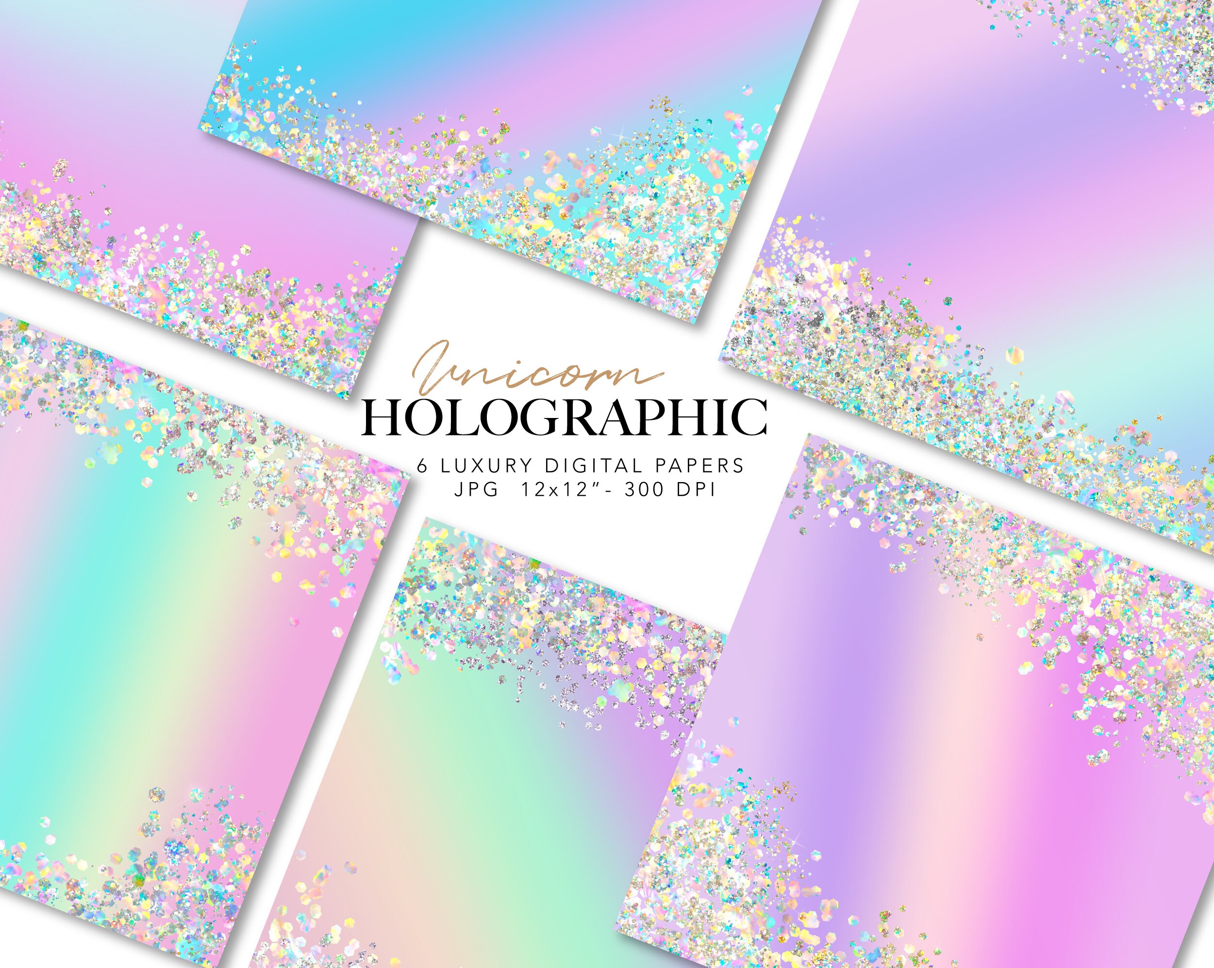 Holographic Glitter Digital Paper: Unicorn Rainbow Textures (digital ...