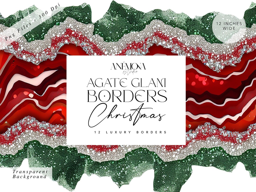 Christmas Agate Border Clipart - Red and Green Glitter Border - Xmas ...