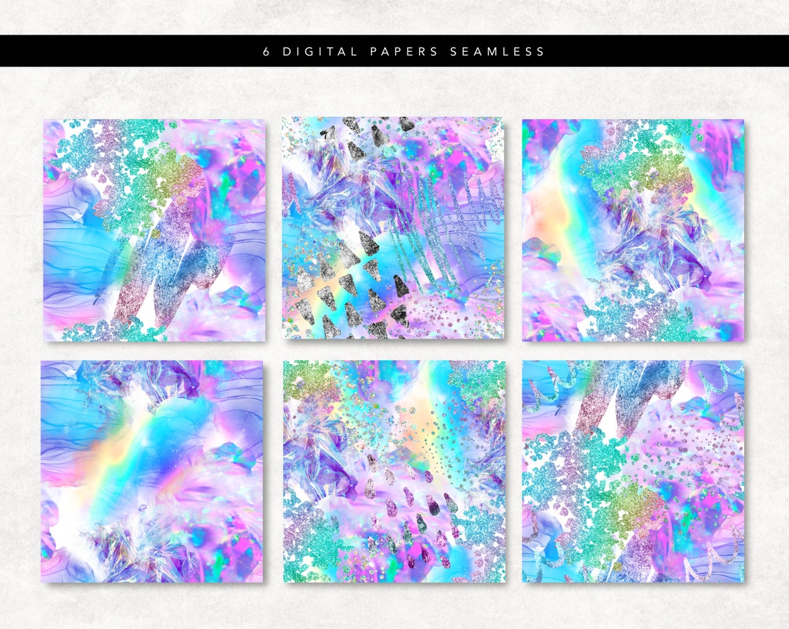 Iridescent Digital Paper Glitter Abstract Paper Rainbow - Etsy