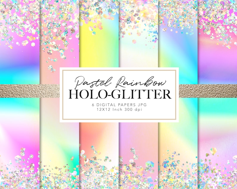 Pastel Rainbow Glitter Digital Paper Rainbow Digital Paper - Etsy