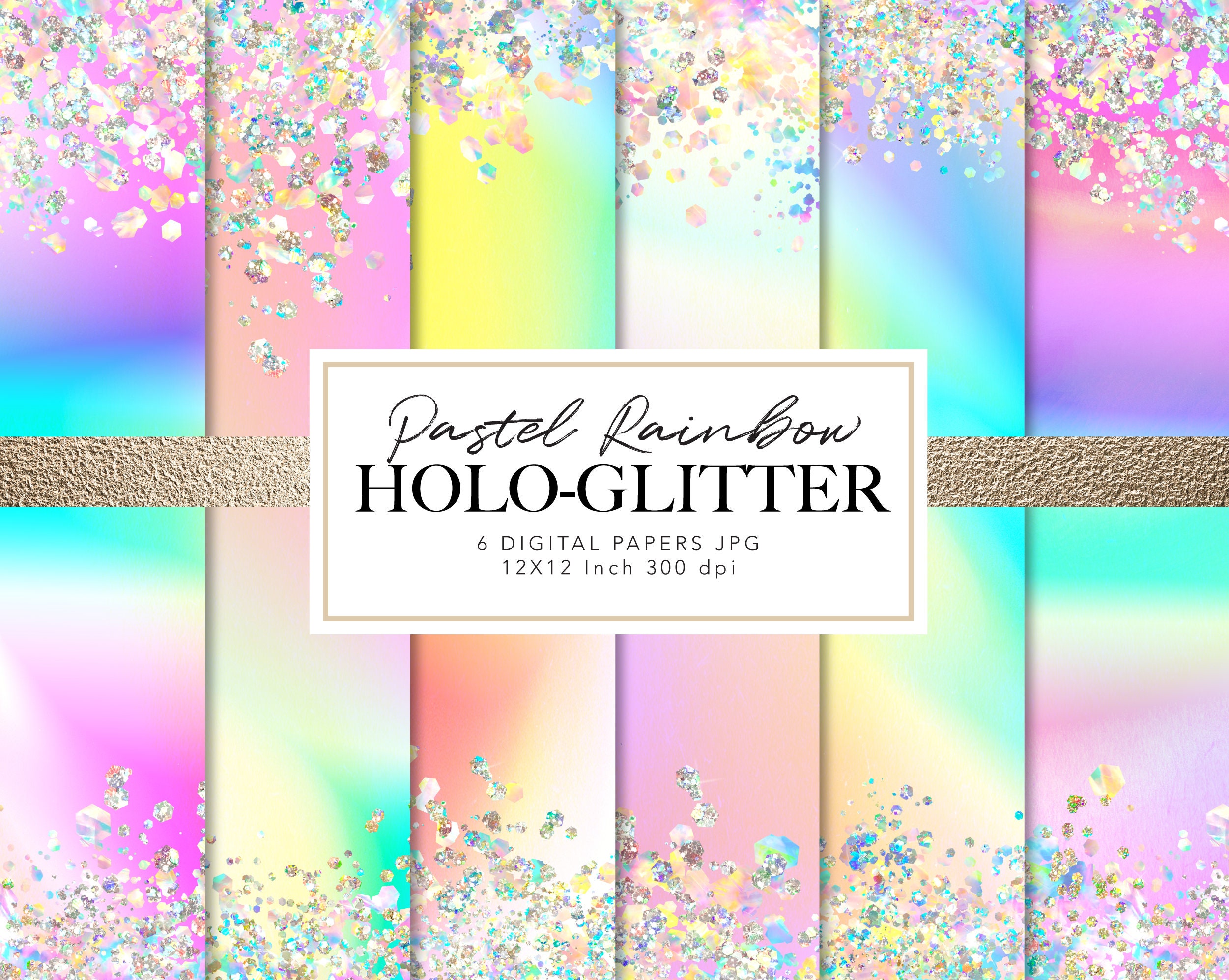 Pastel Rainbow Glitter Digital Paper Rainbow Digital Paper - Etsy