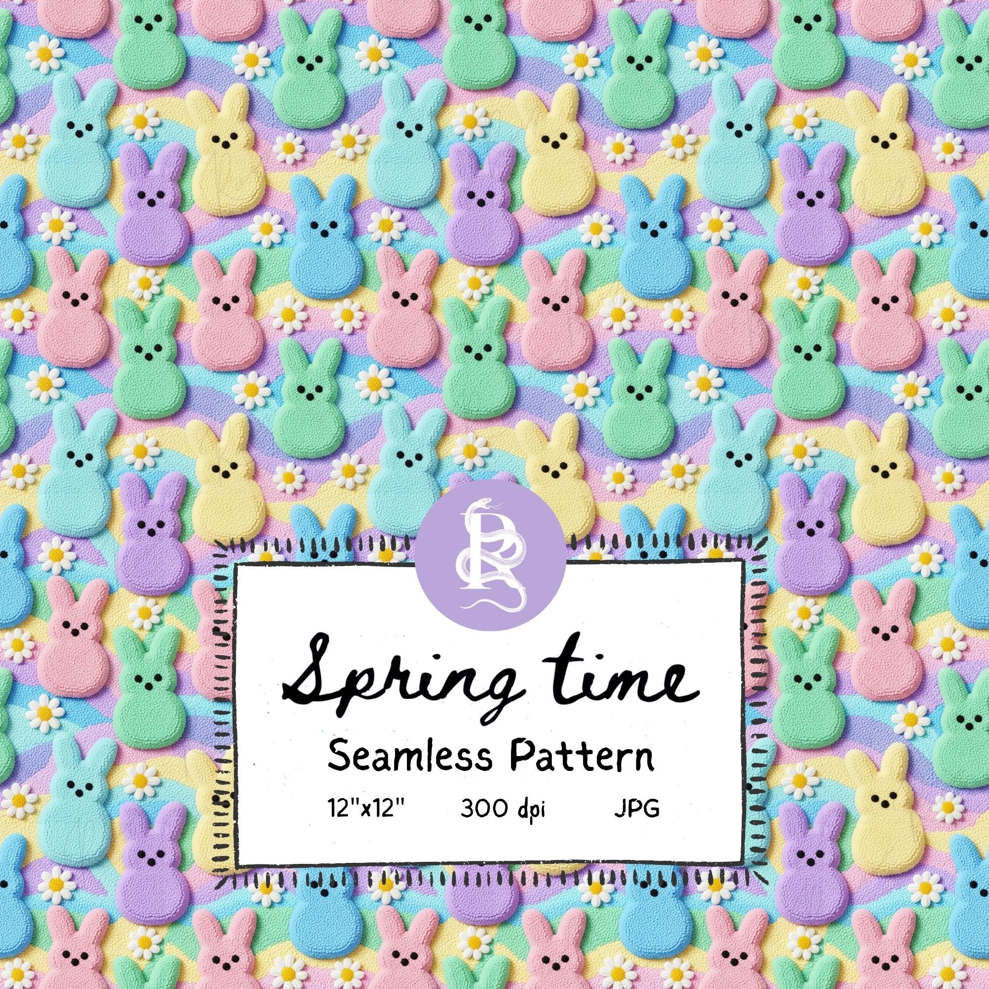 Easter Bunny Peep Pattern, Seamless Spring Digital Paper, Faux Yarn ...