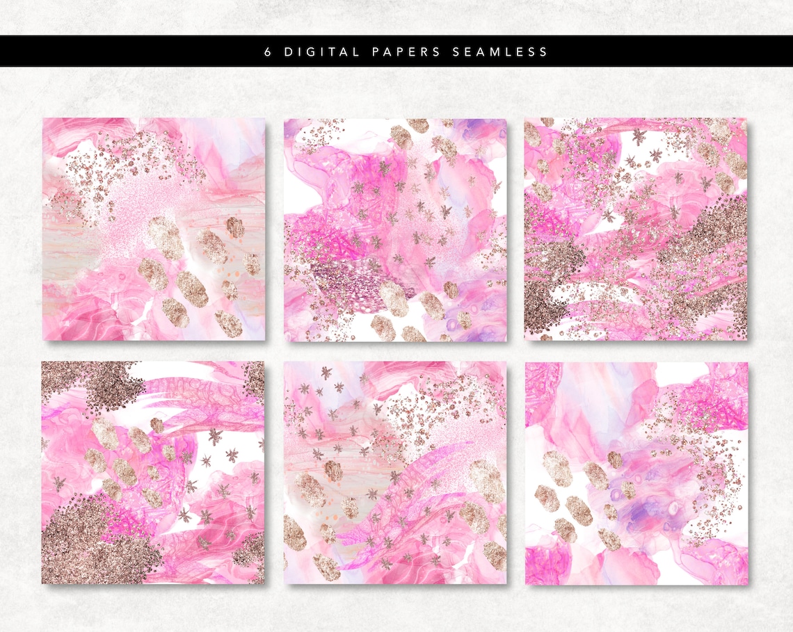 Pink Digital Paper Glitter Abstract Paper Pink Alcohol Ink | Etsy