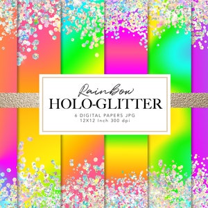 Neon Rainbow Glitter Digital Paper, Rainbow Digital Paper, Iridescent ...