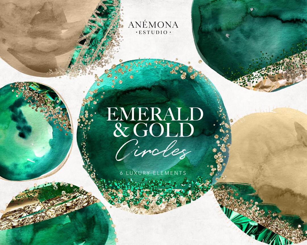Green and Gold Watercolor Circles Clipart - Logo Clipart - Glitter ...