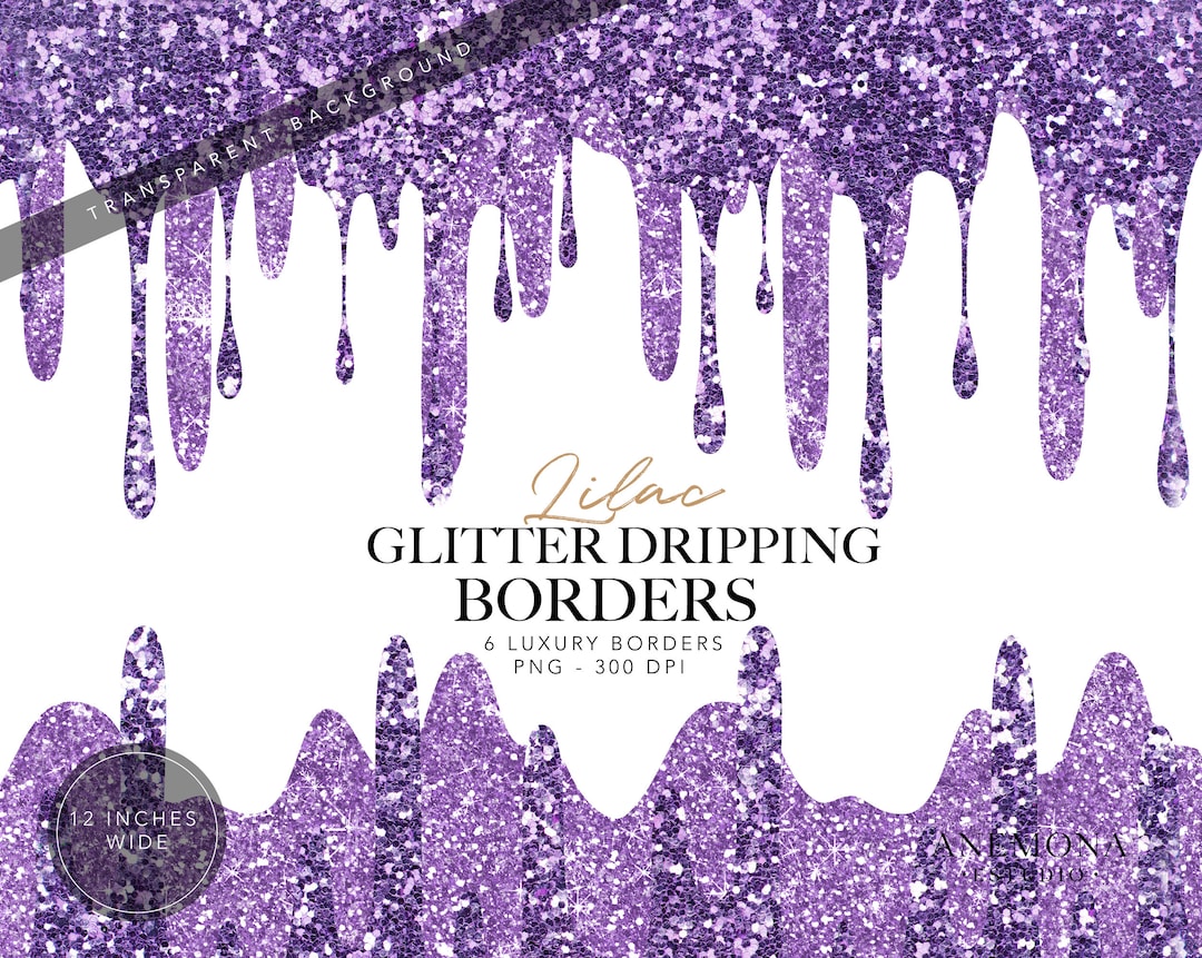 Lilac Glitter Drip Borders Clipart (digital Product) - Etsy