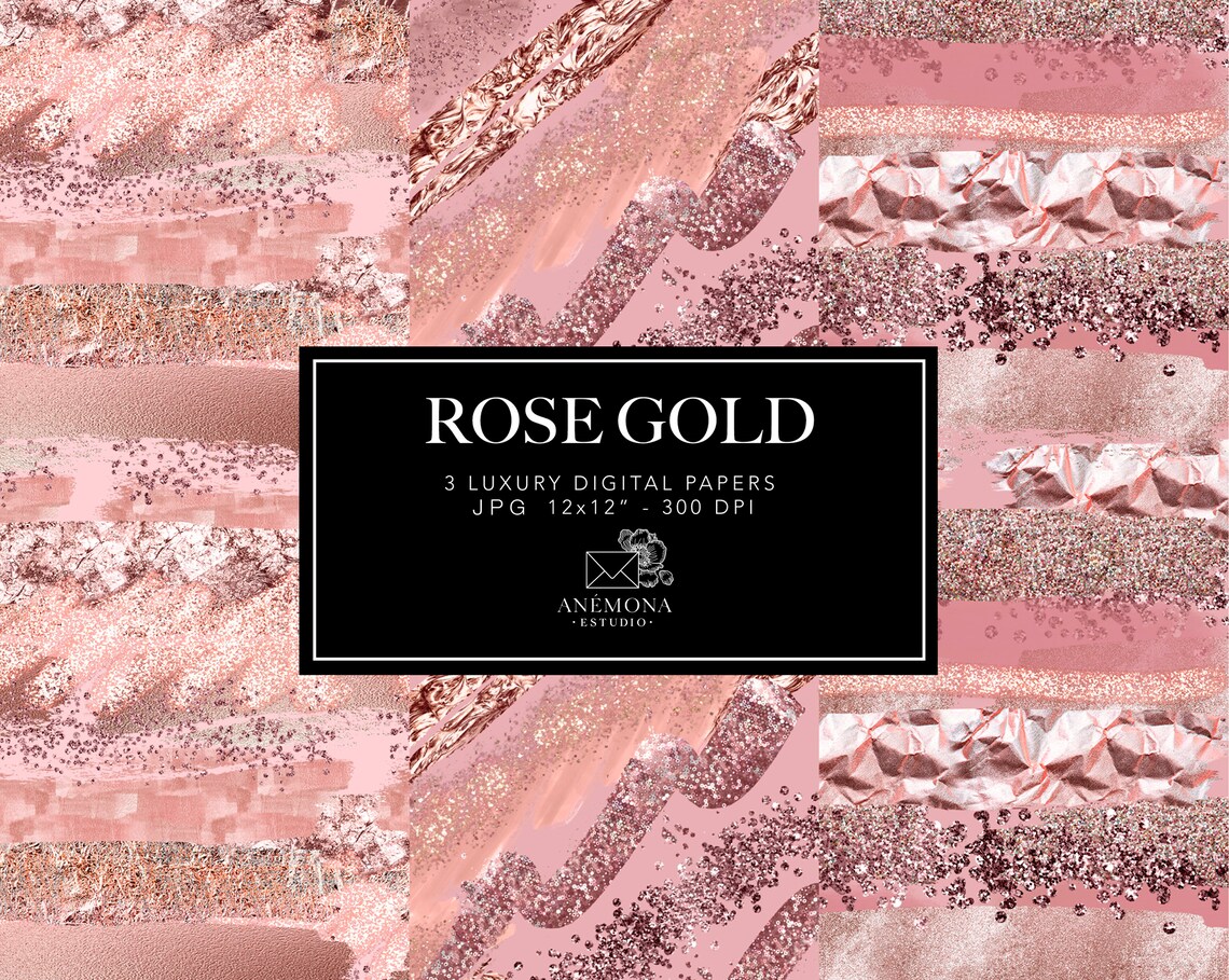 Rose Gold Digital Paper Rose Gold Metallic Paper Glitter - Etsy