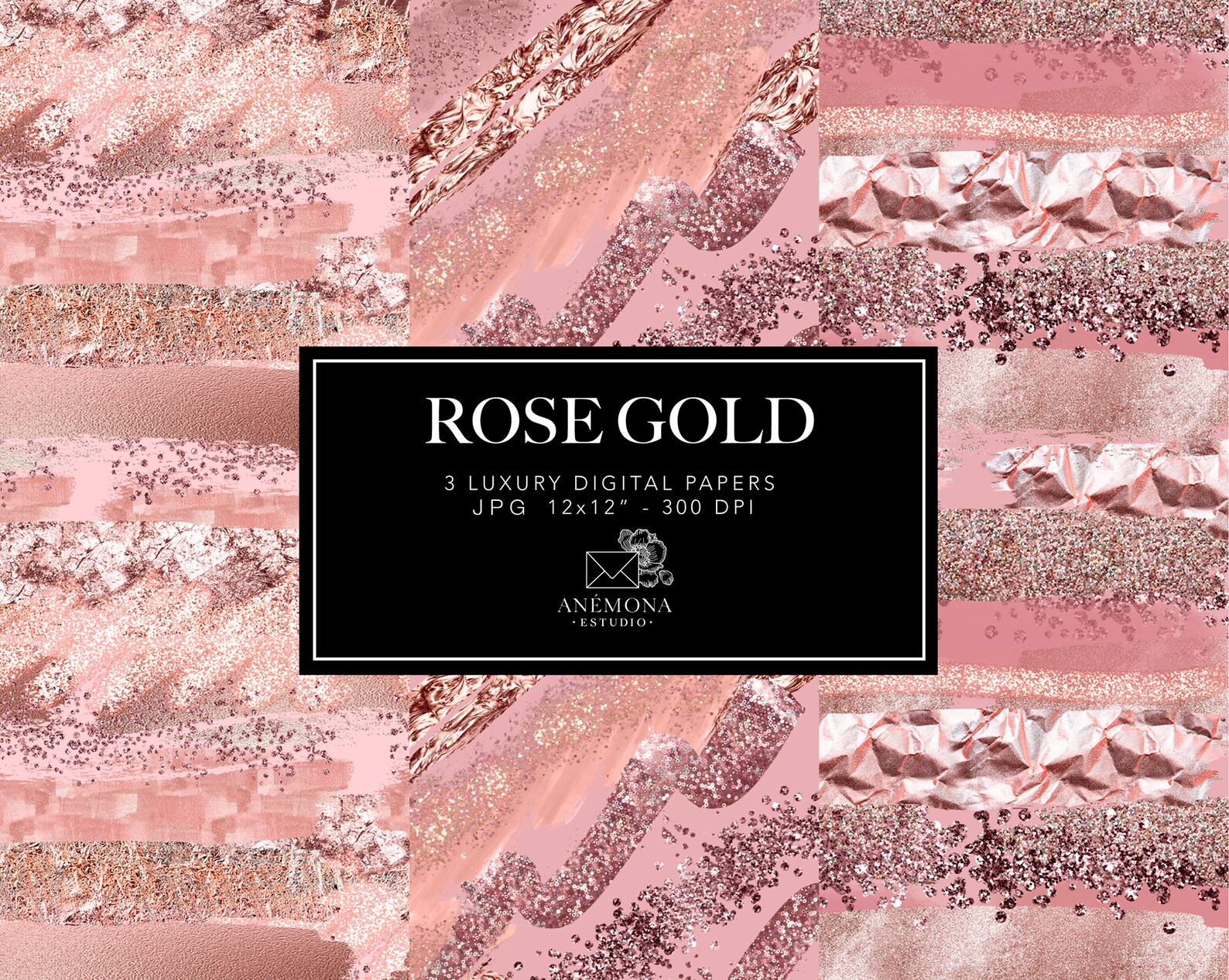 Rose Gold Digital Paper Rose Gold Metallic Paper Glitter - Etsy