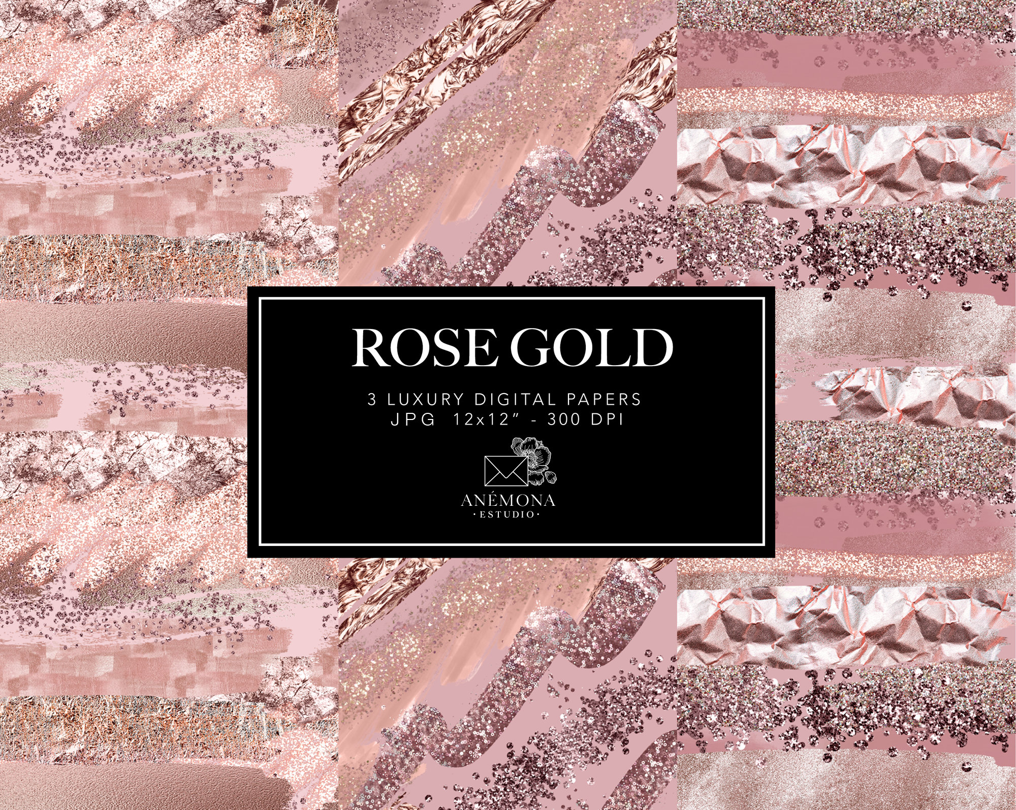 Rose Gold Digital Paper Rose Gold Metallic Paper Glitter - Etsy