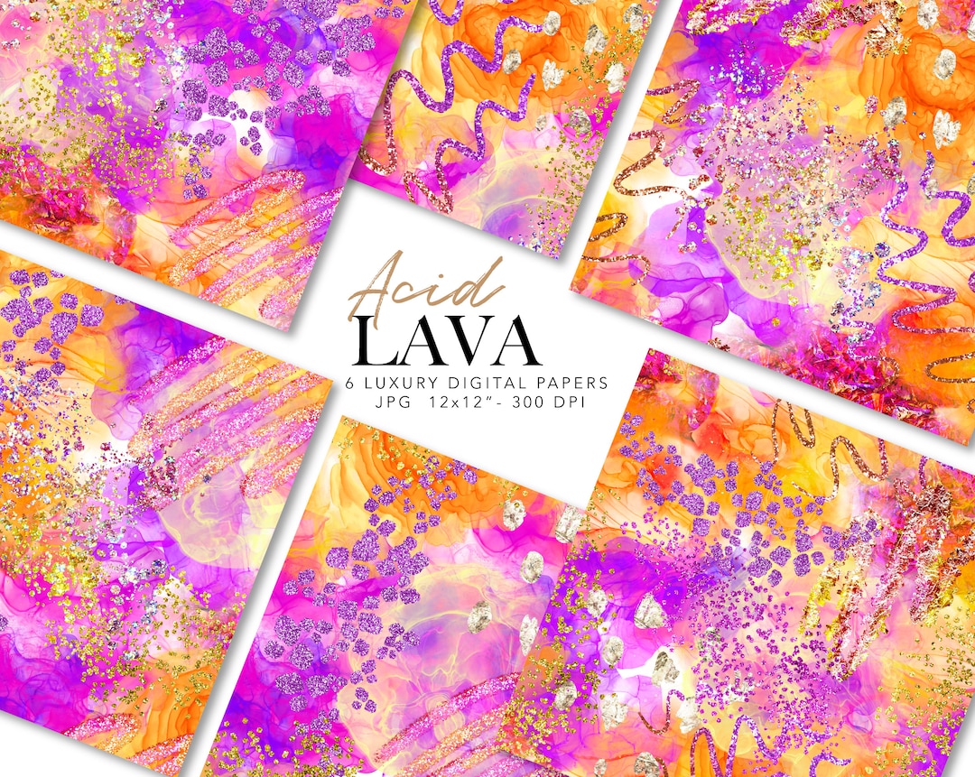 Purple Orange Glitter Digital Paper: Abstract Alcohol Ink (12x12" JPG ...