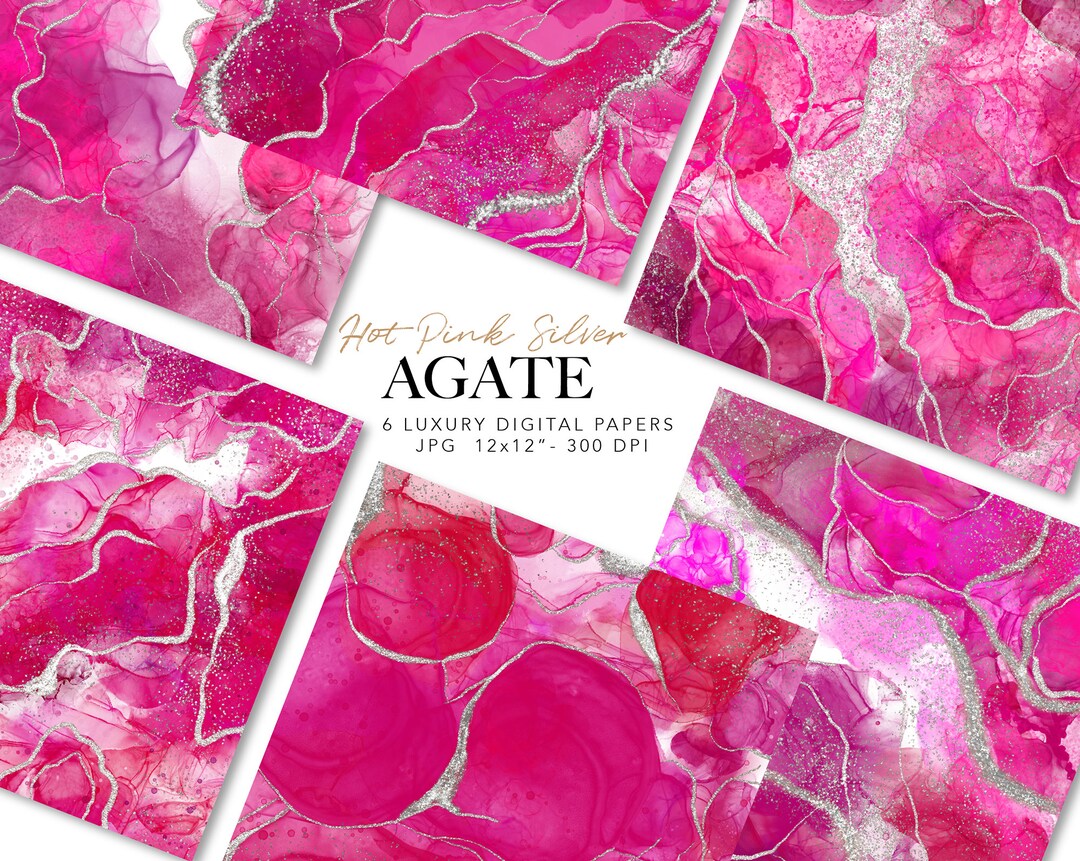 Hot Pink Agate Digital Paper - Pink Marble Paper - Fuchsia Geode Paper ...