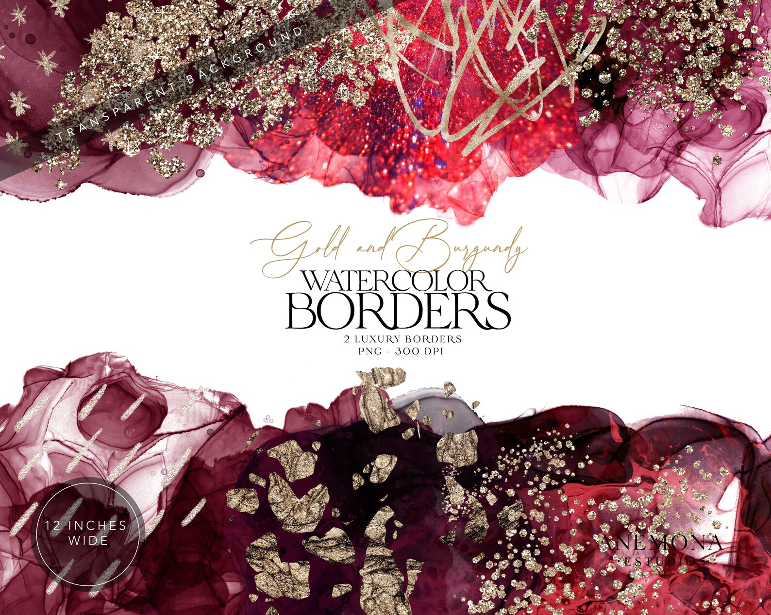 Burgundy Border Clipart Watercolor Burgundy Clipart Border - Etsy