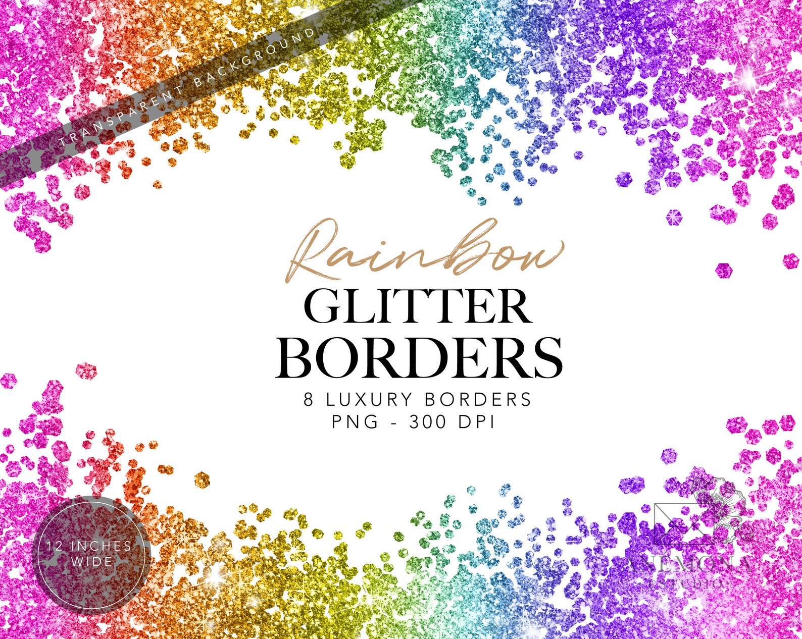 Rainbow Glitter Borders Clipart: Luxury PNG Frames (digital Product) - Etsy