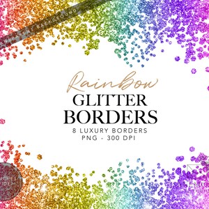 Glitter Rainbow Border Cipart - Rainbow Frame - Glitter Frame - Glitter ...