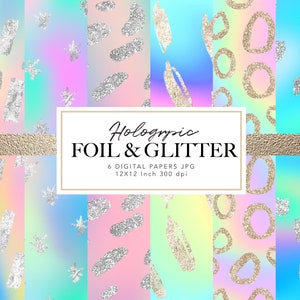 Holographic Glitter Digital Paper, Unicorn Digital Paper, Pastel ...