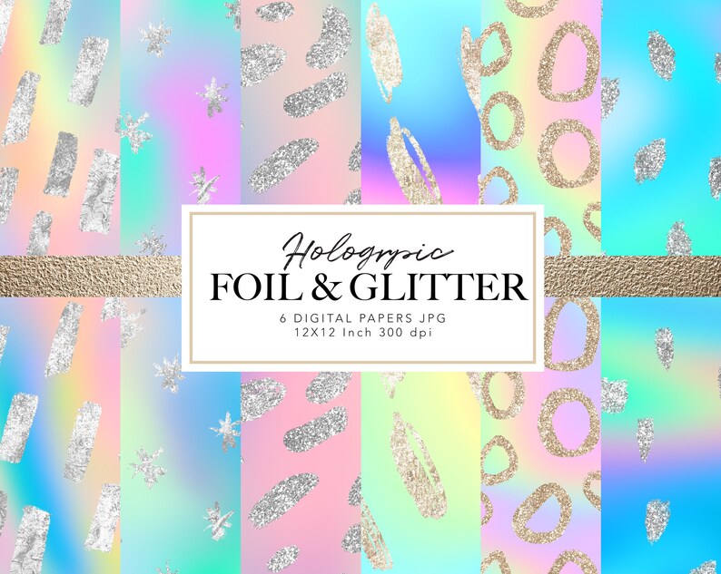 Holographic Glitter Digital Paper Unicorn Digital Paper | Etsy