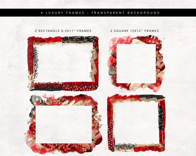 Red and Gold Frame Clipart Digital Modern Frame Glitter - Etsy