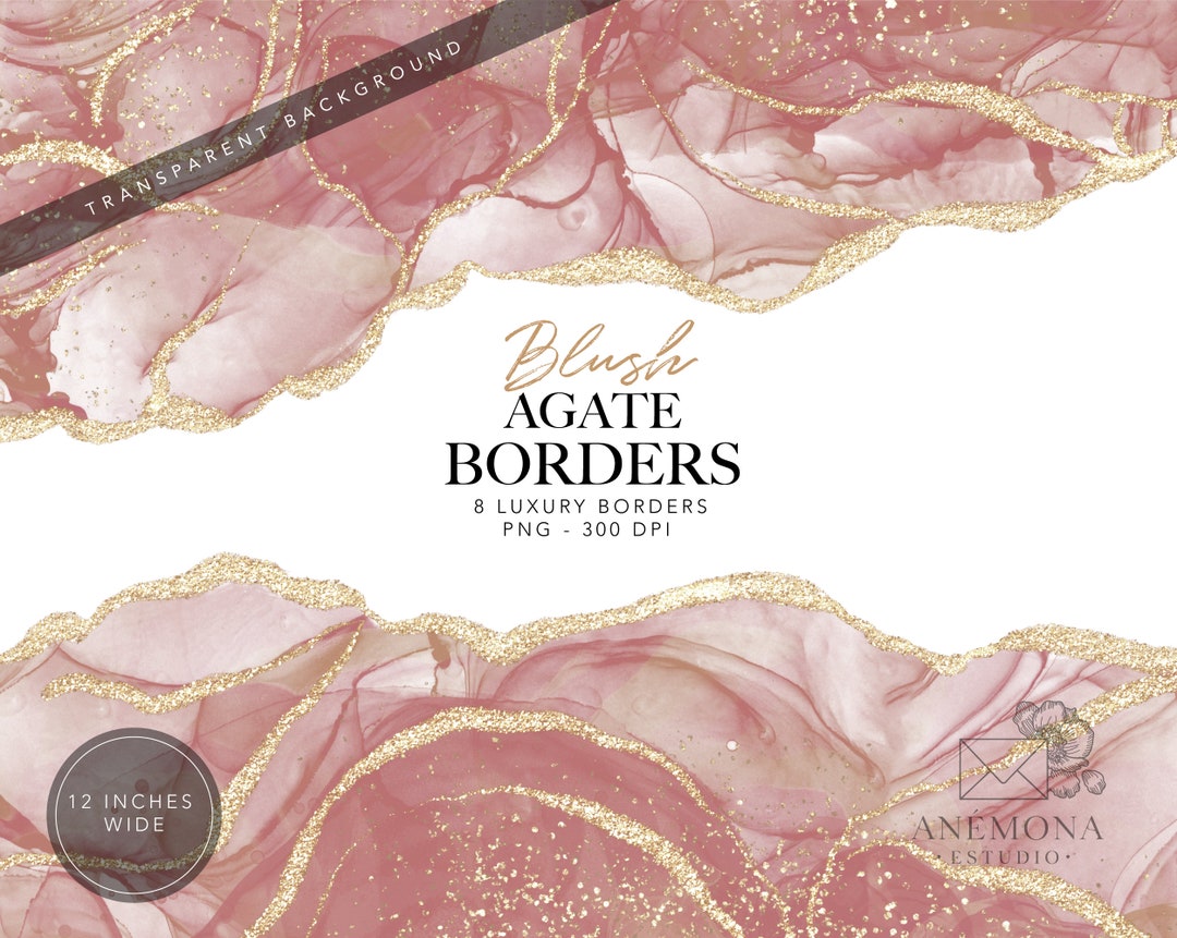 Blush Agate Borders Clipart: Rose Gold Watercolor (digital Download) - Etsy