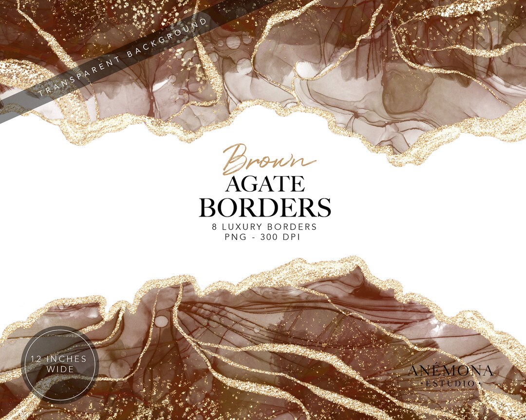 Brown Agate Borders Clipart, Watercolor Geode Clipart - Gold Glitter ...