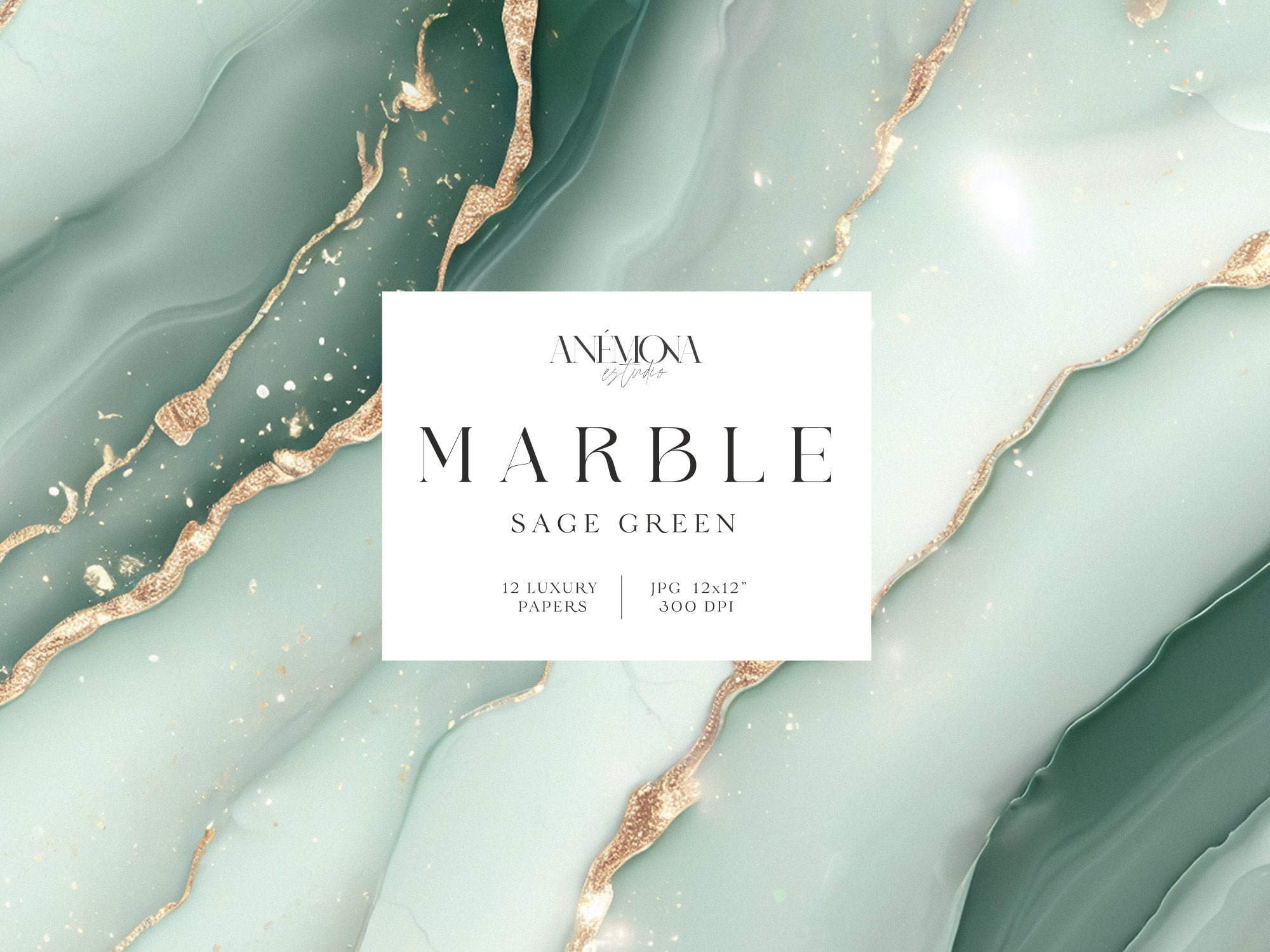 Sage Green Marble Digital Paper: Gold Vein Textures (digital Download ...