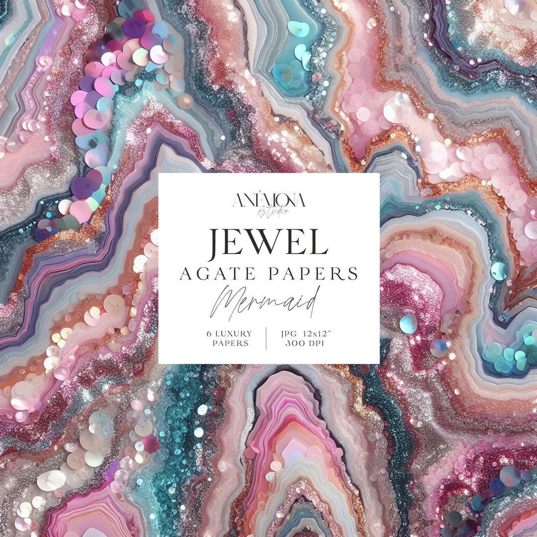 Mermaid Jeweled Agate Digital Paper: Glitter Marble Texture (digital ...
