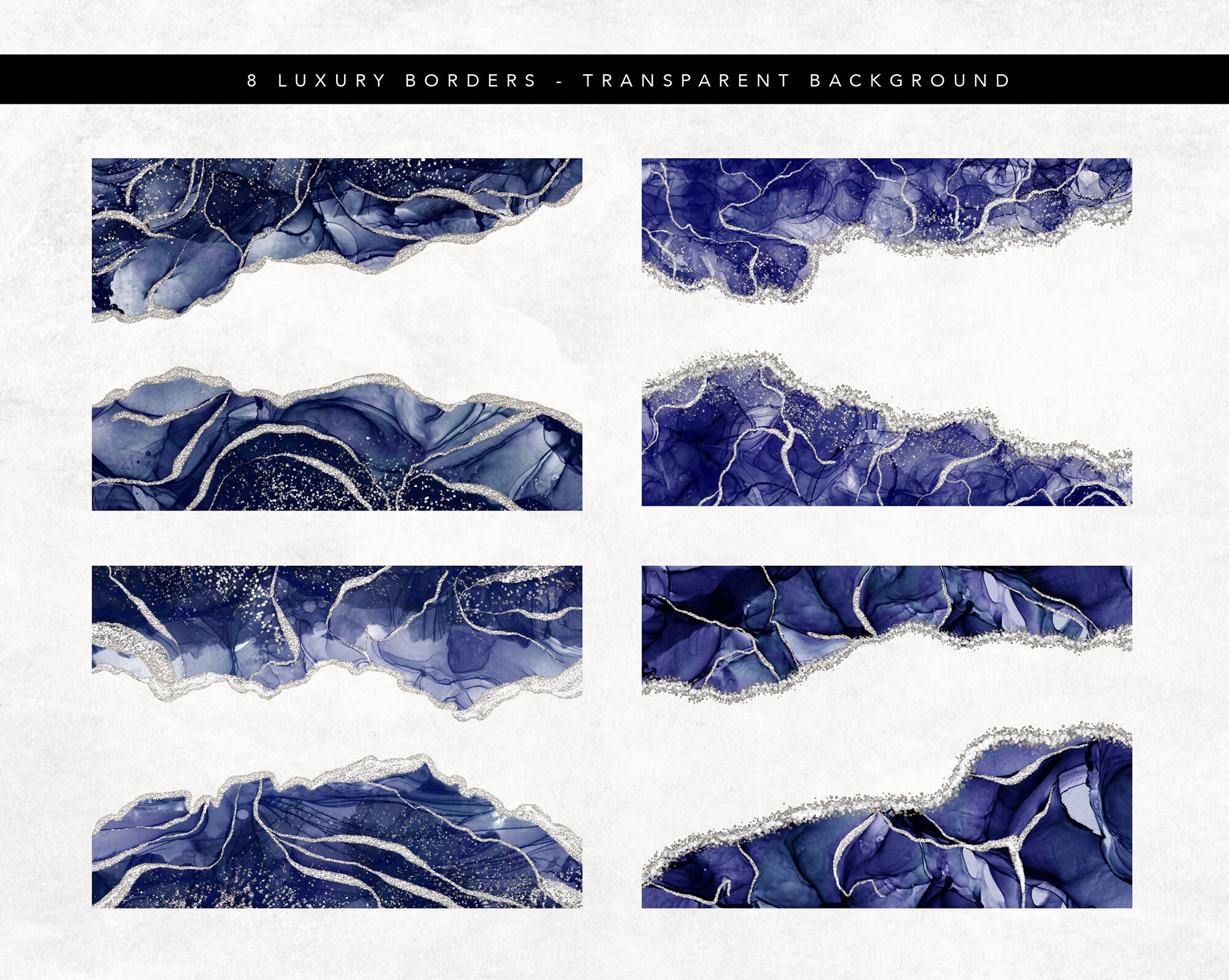Blue Cobalt Agate Borders Clipart: Silver Glitter Marble (digital ...