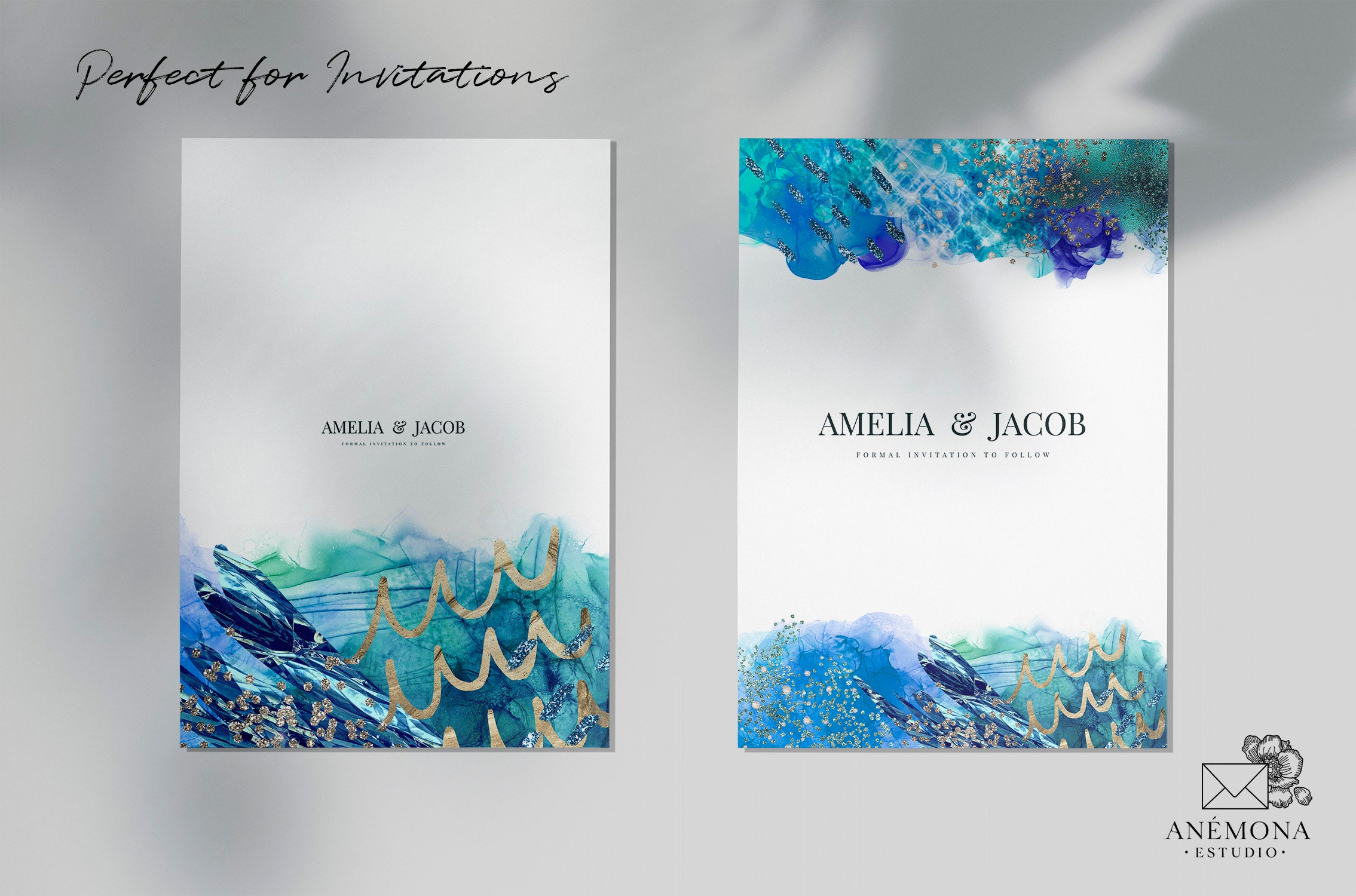 Aqua Watercolor Border Clipart Glitter Border Blue Alcohol | Etsy