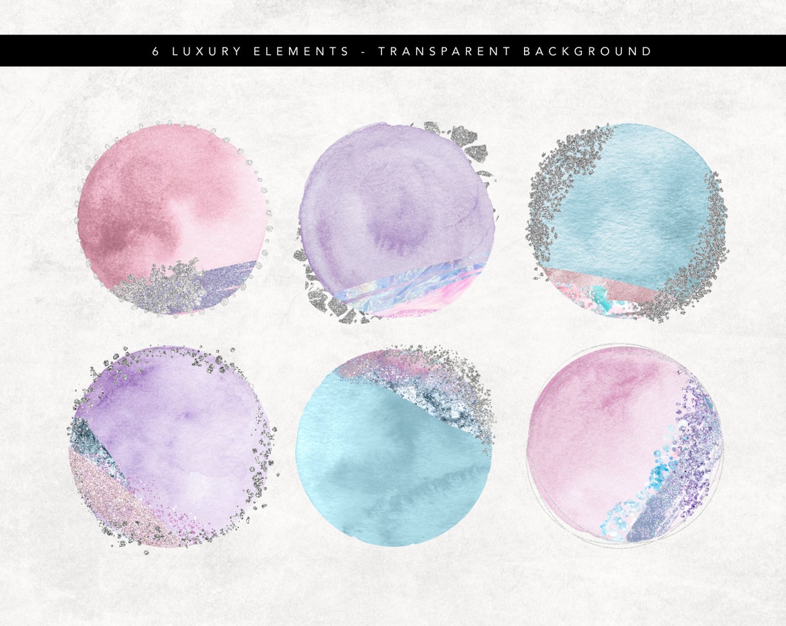 Pastel Watercolor Circles Clipart: Glitter & Foil Logo Backgrounds ...