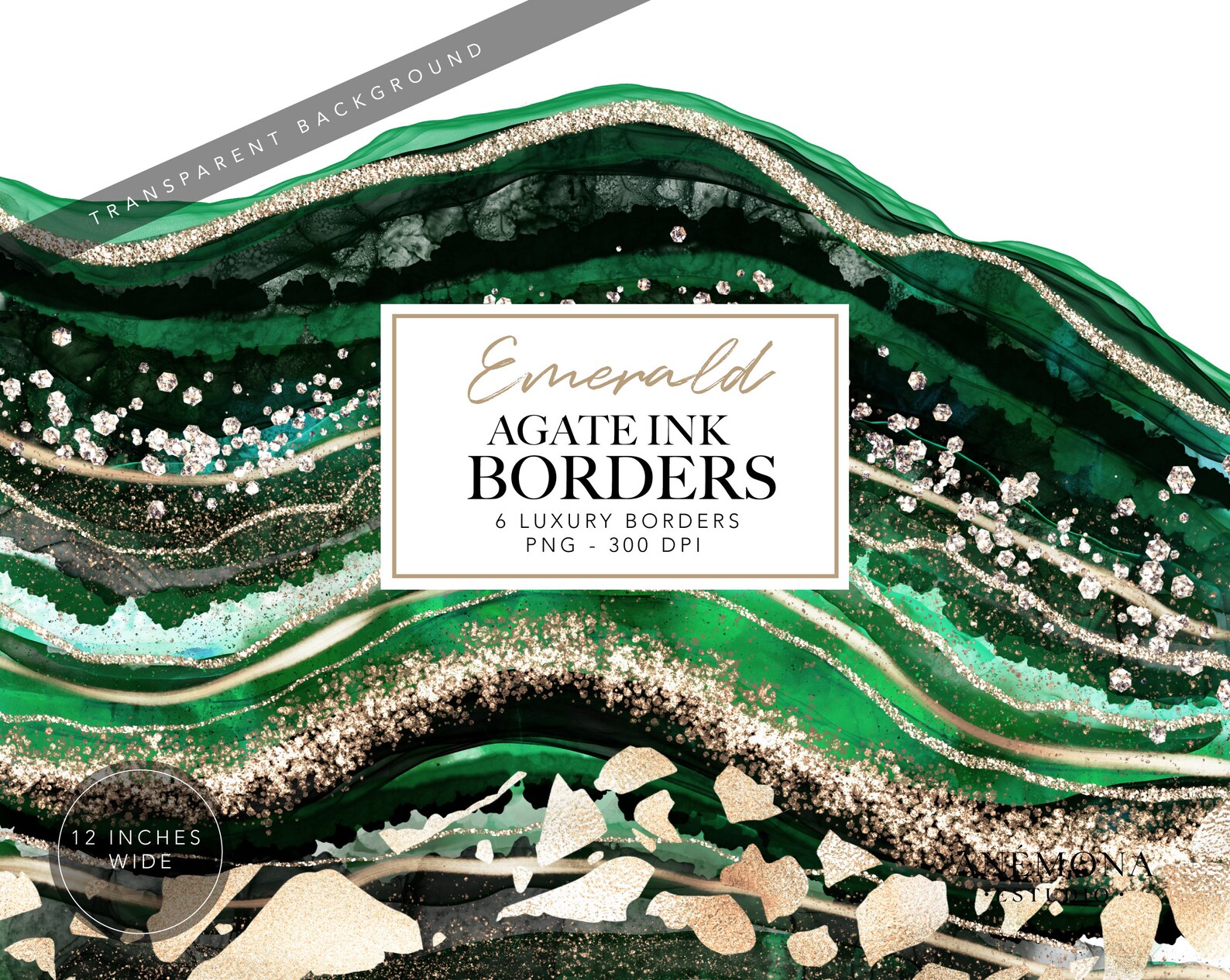 Green Emerald Agate Borders Clipart Watercolor Geode Clipart - Etsy
