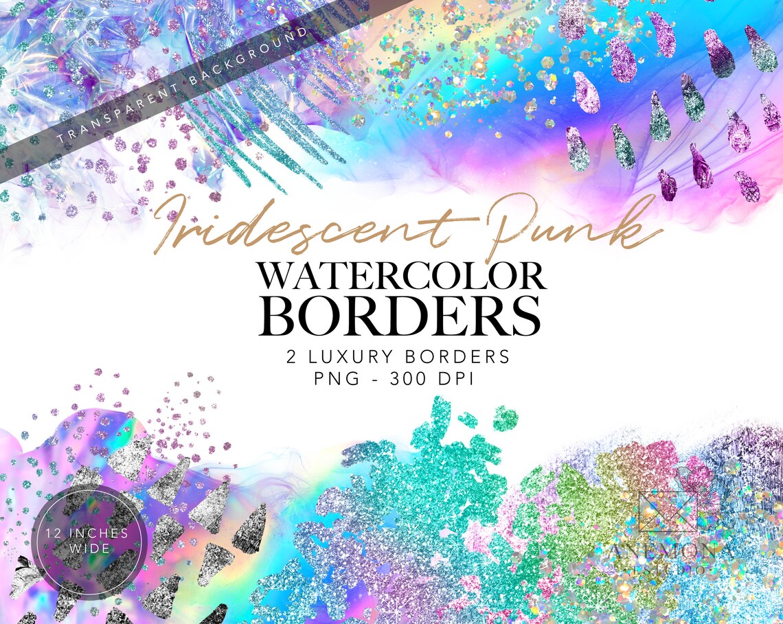 Iridescent Watercolor Border Holographic Glitter Border - Etsy