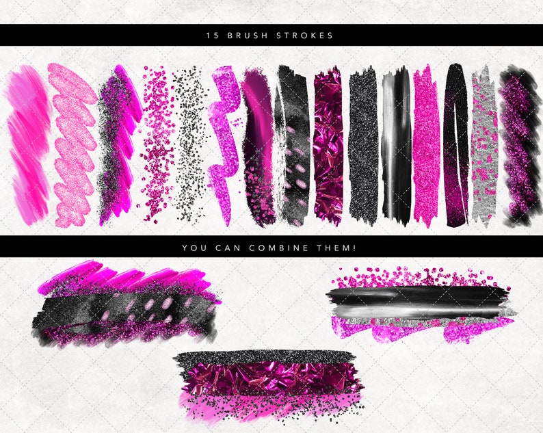 Hot Pink and Black Brush Strokes Clipart Brushstrokes | Etsy